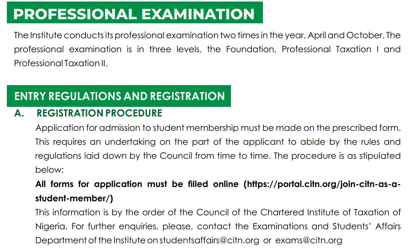 Examination Fee/Guidelines – Chartered Institute of Taxation of Nigeria